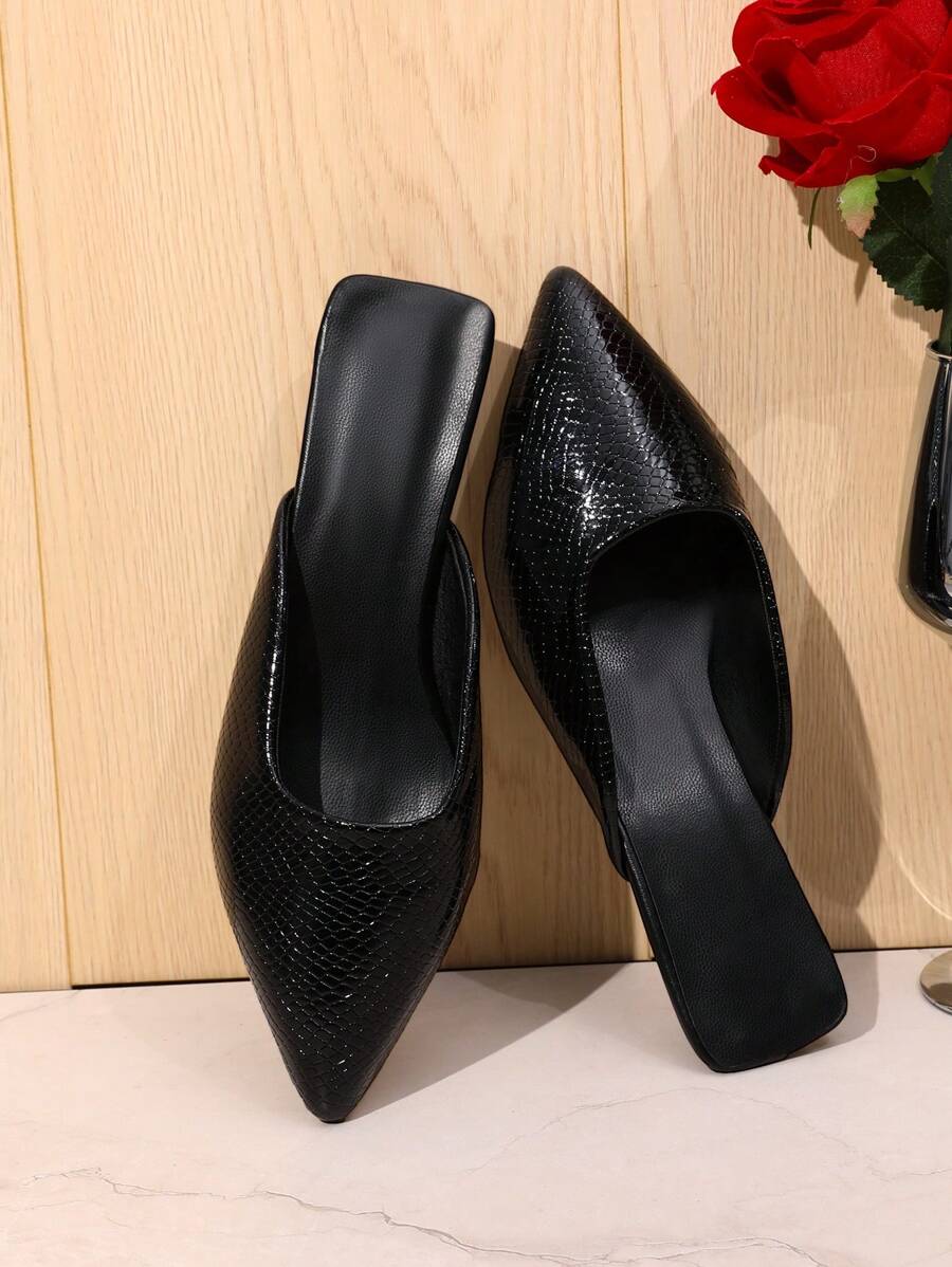 Women's Black Pointed Toe High Heels, Glossy Patent Leather Slip-On ...
