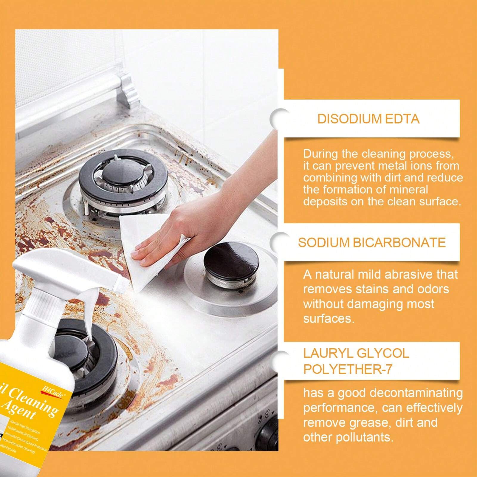 H4Cacle Hood Cleaner Cooker Hood Cleaner Non-Irritating Odor Heavy Oil ...