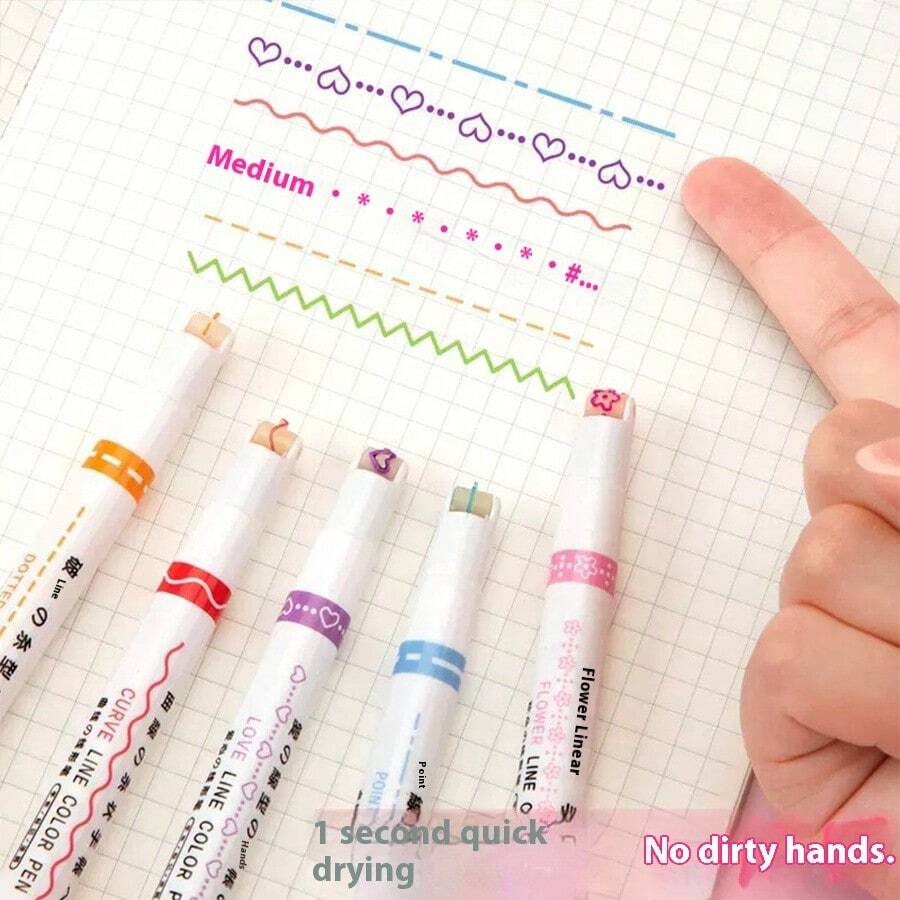 Creative 6-Color Journal Lace Pen, Wave Pattern Highlighter, DIY ...