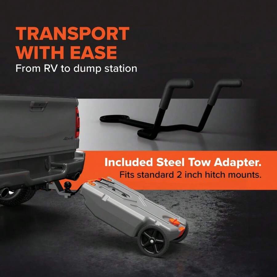 36-Gallon Portable RV Tote Tank - Oversized Wheels, Steel Tow Adapter ...