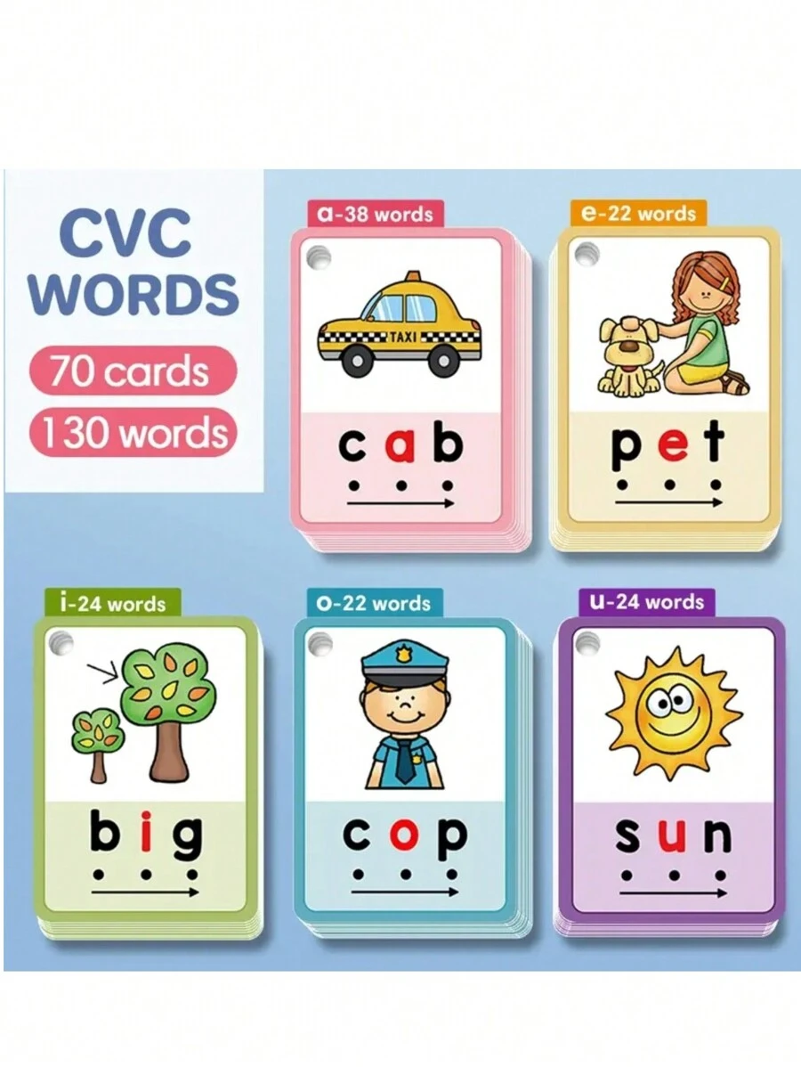 130 Pcs Cvc Phonetic English Words Learning Flashcards Short Vowel