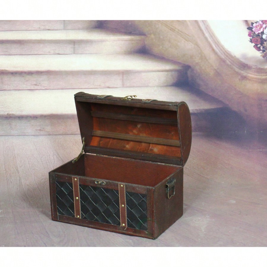 Vintiquewise Wooden Leather Treasure Chest Decorative Storage 15x9x10.5 ...
