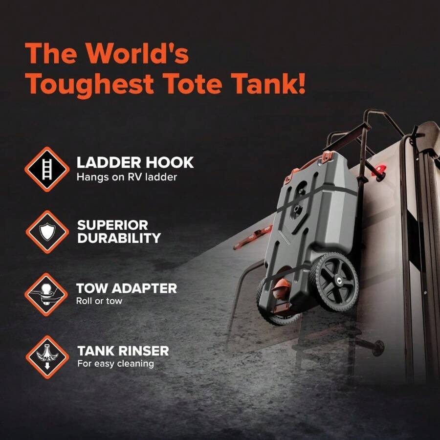 36-Gallon Portable RV Tote Tank - Oversized Wheels, Steel Tow Adapter ...