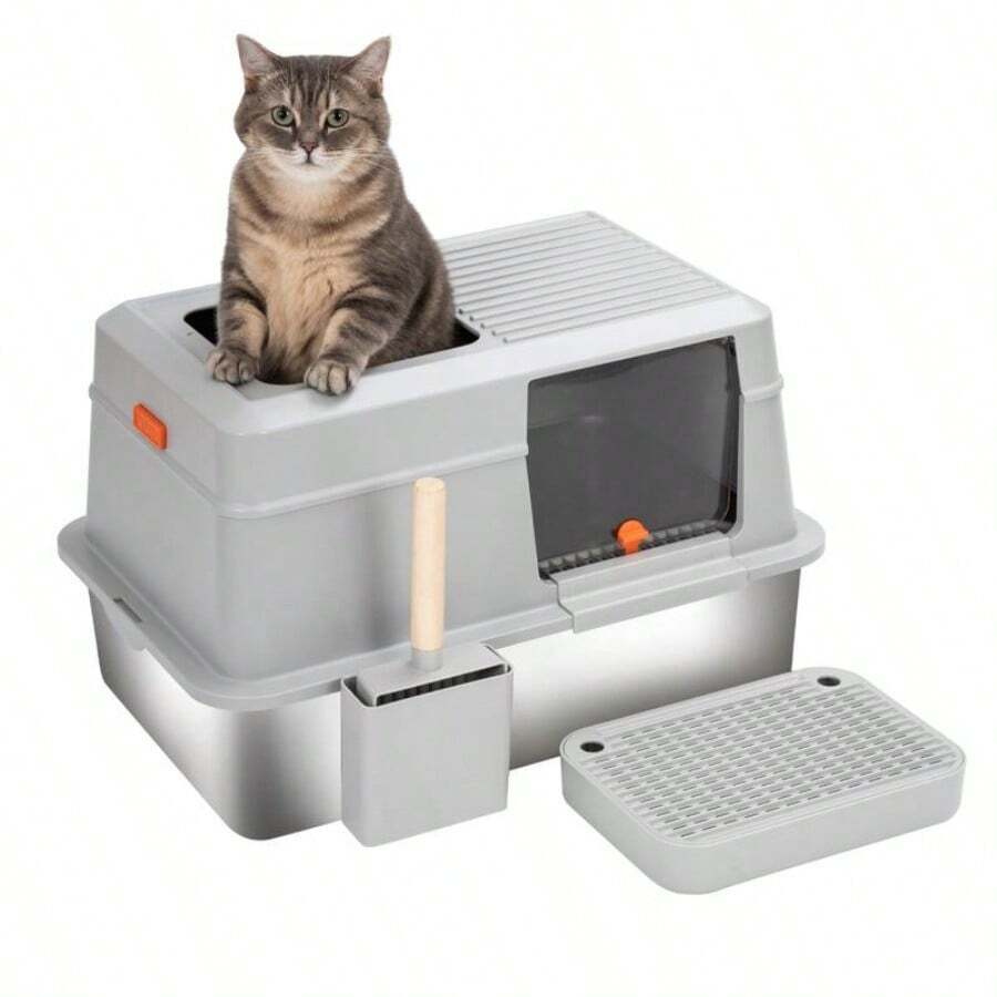 Full Enclosed XL Convertible Stainless Steel Litter Box With Leak-Proof ...