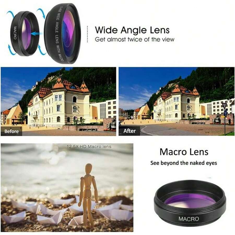 1 Stück 2-in-1 Clip-On Handy Kamera Linsenset, 37mm 0,45X Glas ...