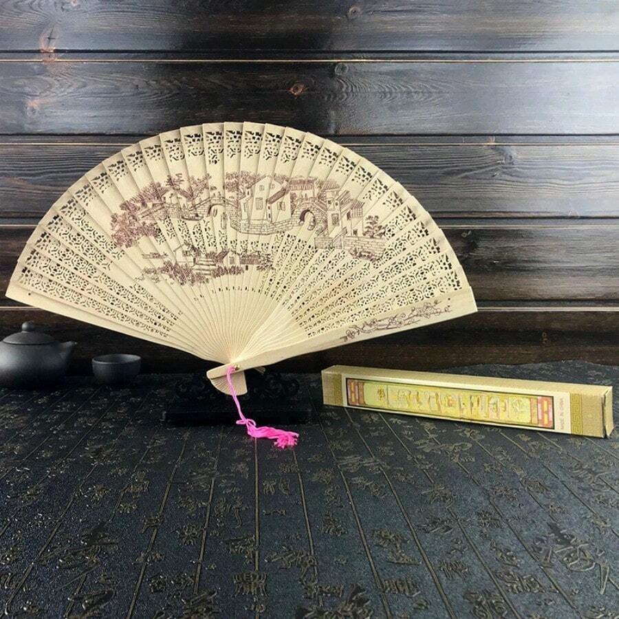 Leque de Madeira Estilo Chinês Vazado, Leque Dobrável para Senhoras ...