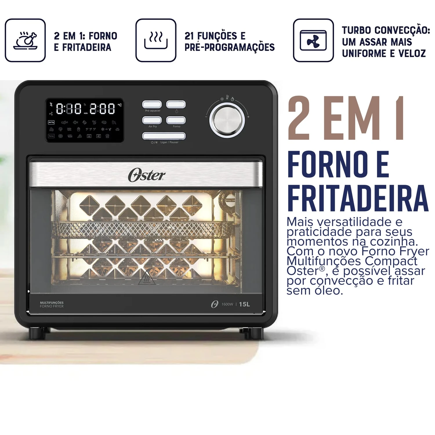 Forno e Air Fryer Grande Voltagem Fritadeira 15l Oster multifunções 10 ...