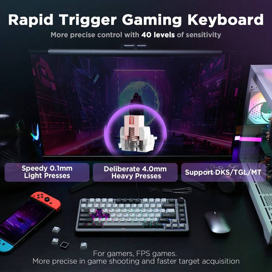 YUNZII YUNZII RT75 Black Rapid Trigger Gaming Keyboard Hall Effect RGB Backlight Keyboard ...