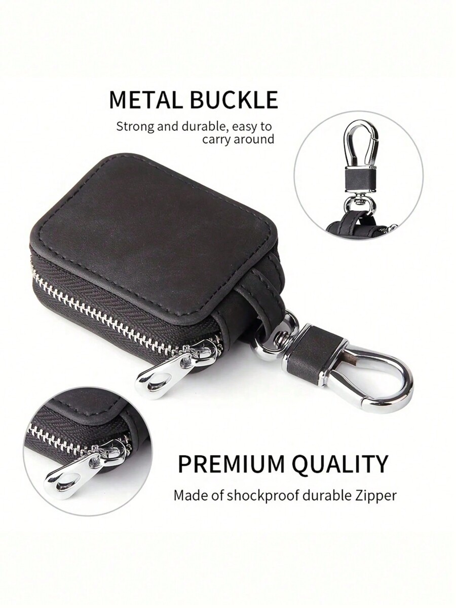 Mini Black Pu Leather Keychain Clutch With Zipper, Multifunctional ...