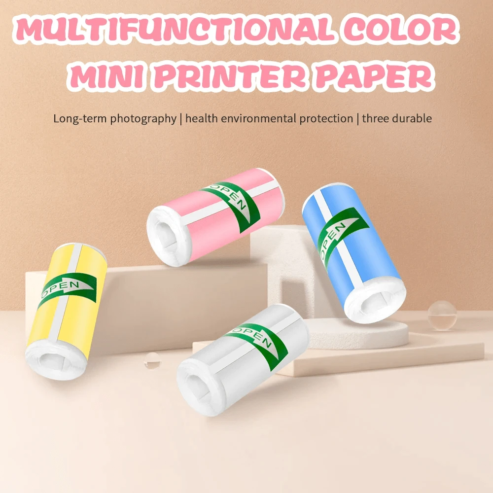 Color Label Sticker Mini Printer Thermal Paper 57mm 10ft Self-Adhesive ...