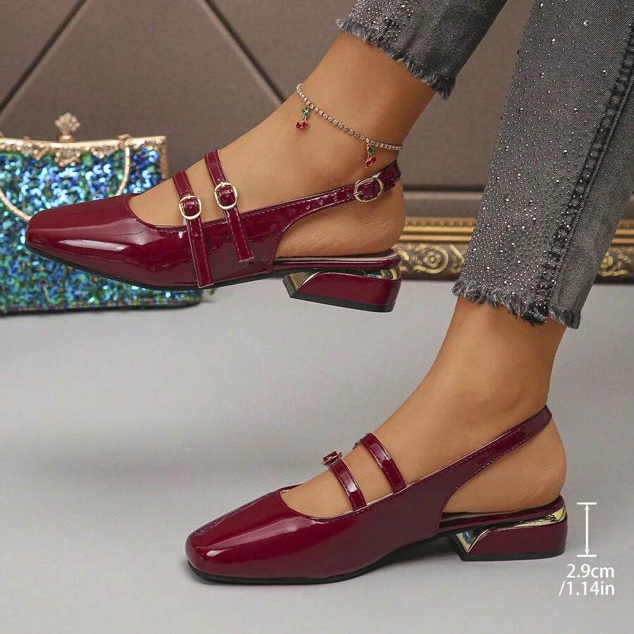 New Women's Thick Heel Party Pumps, Low Heel Angola Red Formal Shoes ...