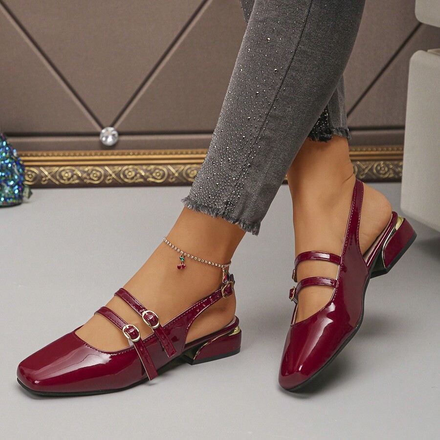 New Women's Thick Heel Party Pumps, Low Heel Angola Red Formal Shoes ...