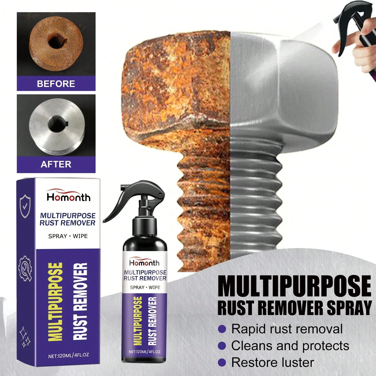 1pc120ml Rust Removal Spray Automobile Parts Rust Converter Spray Metal ...