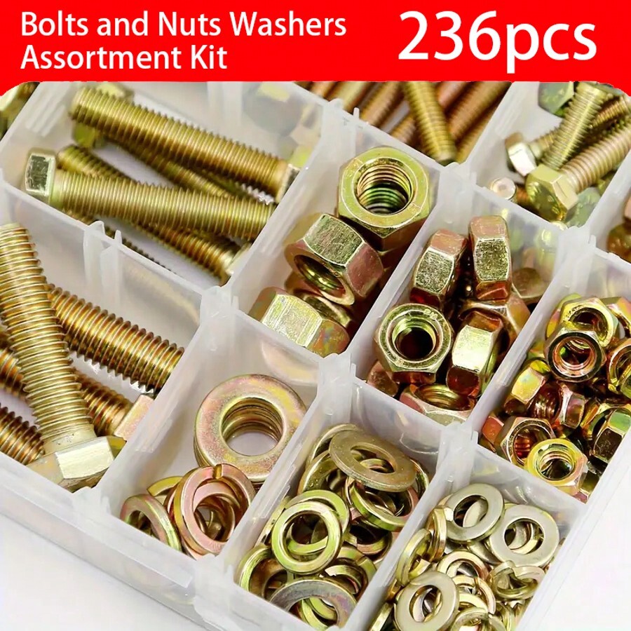 236pcs Assorted Colored Zinc M6 M8 M10 Hex Bolts, Nuts And Washers Kit ...