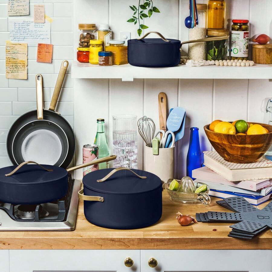 Beautiful 12pc Ceramic Non-Stick Cookware Set, Starry Night By Drew ...