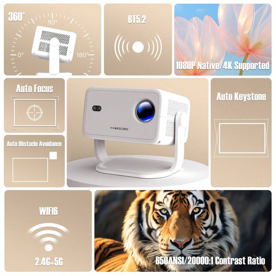 Magcubic Magcubic Native 1080P 650ANSI 4K Android 11 Projector L018 360 ...