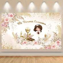 1pc Bohemian Pink First Holy Photography Backdrop With Bless God Shower ...