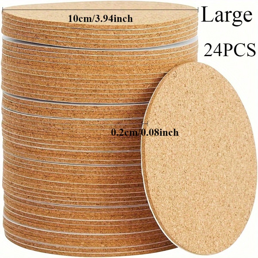 24 Pcs Thick Self-Adhesive Cork Sheets Cork Coasters, Round Cork Board ...