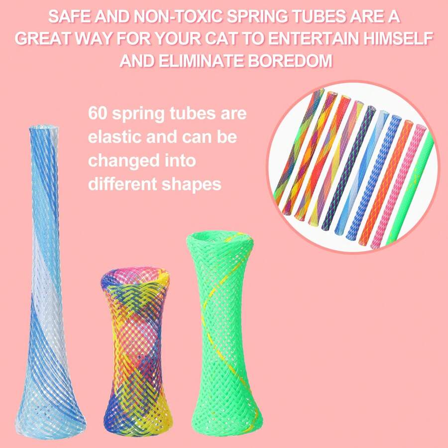 Leitee 70 Pcs Cat Spring Toys Kitten Colorful Fun Tubes Indoor ...