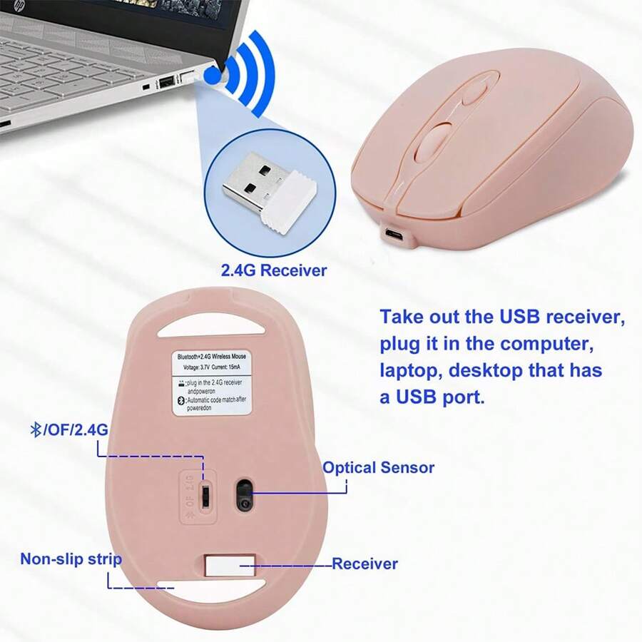 Wireless Mouse Rechargeable Mouse Gamer Dual Modes BT5.2-Compatible 2 ...