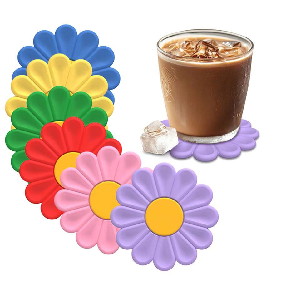 6pcs Silicone Daisy Coasters - Cute Flower Shape, Heat-Resistant Mini ...
