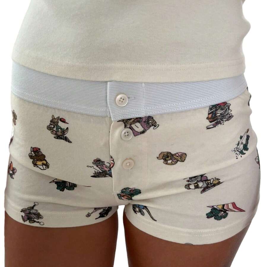 Women Y2k Shorts Button Floral Print Low Rise Sexy Micro Shorts Slim ...