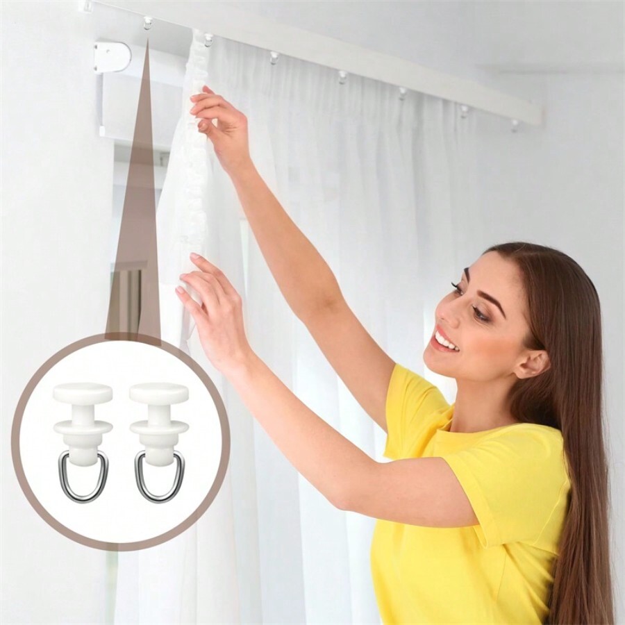 100Pcs Curtain Track Glider Ceiling Sliding Curtain Track Hooks Drapery ...