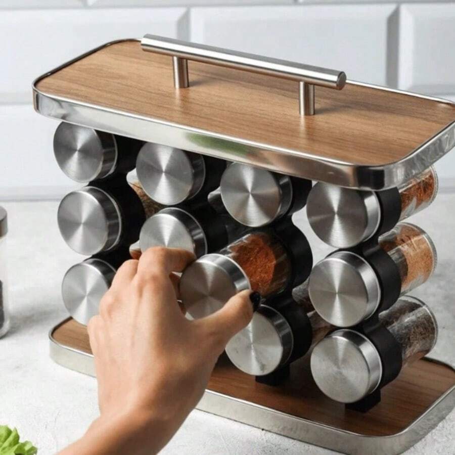 Stainless Steel Spice Rack With 12 Glass Jars - Homeland | Mode en ...