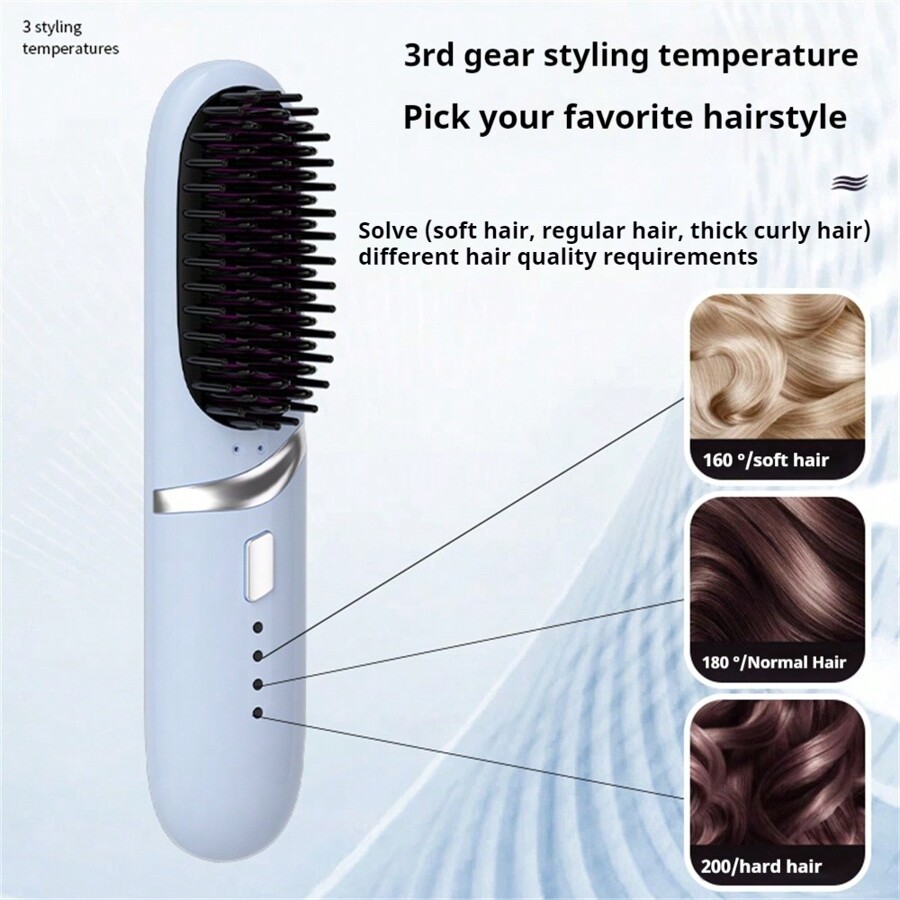 New Wireless Ionic Hair Straightening Brush, Dual Use, Portable, Damage ...