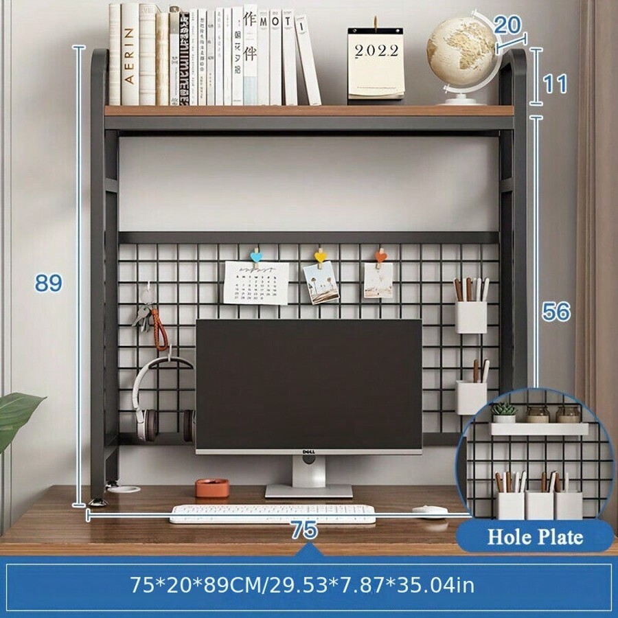 Desk Storage Shelf Office Table Computer Rack Desktop Bookshelf Black ...