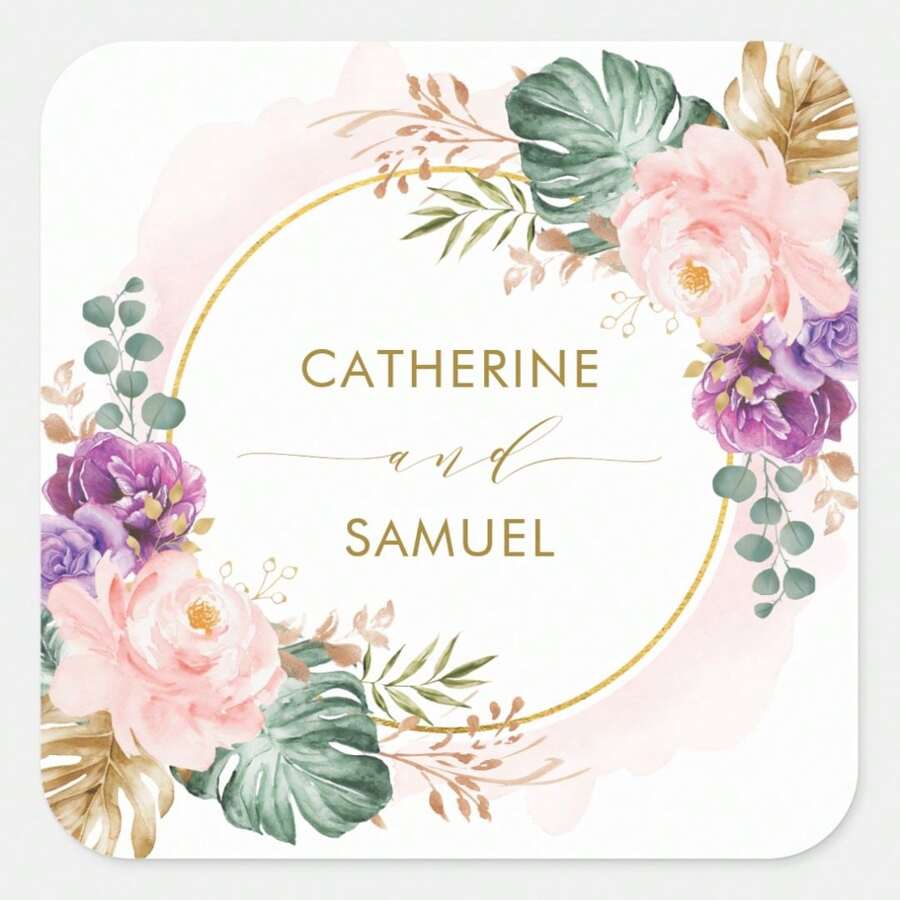 Custom Floral Wedding Stickers - Personalized Labels With Names And ...