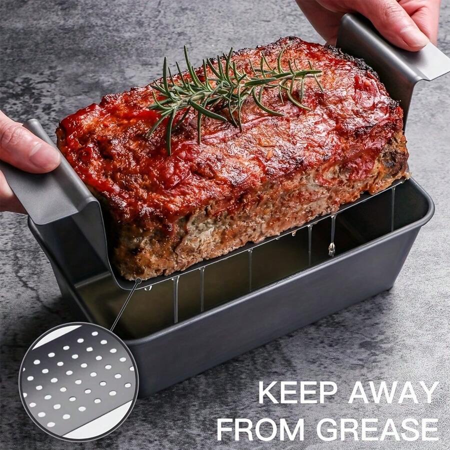 2-Piece Set Meatloaf Pan With Draining Tray Non-Stick Meat Bread Baking ...