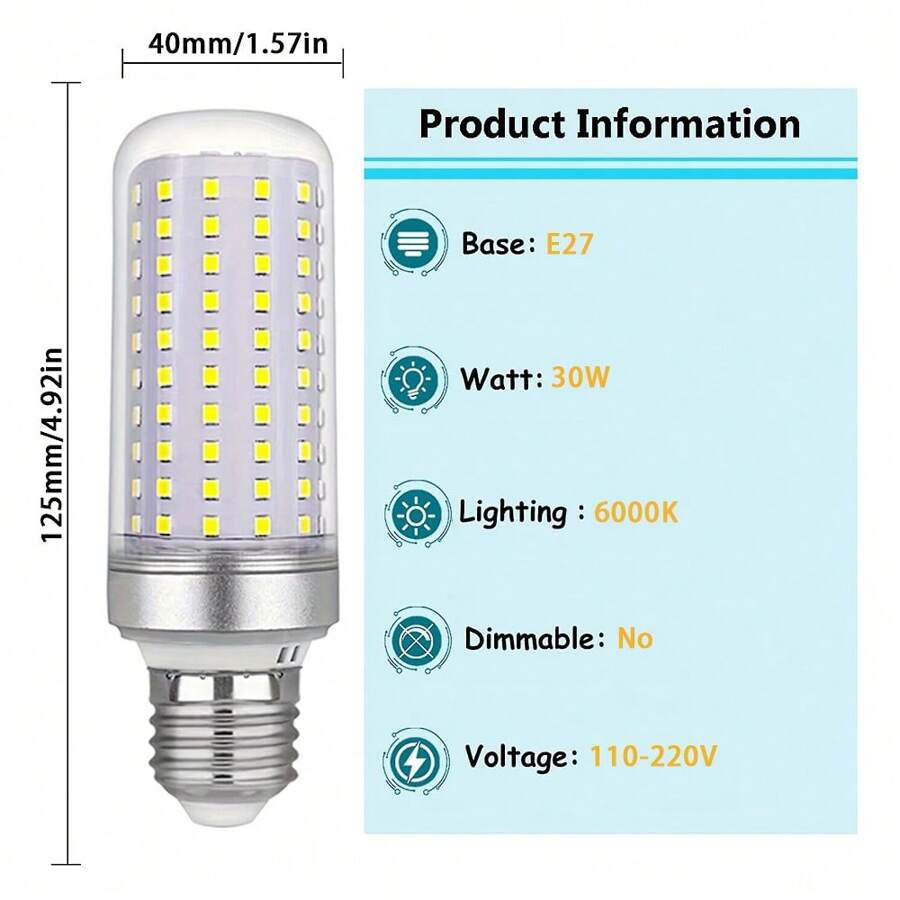 Lâmpada LED Super Brilhante 30W/40W - E14/E26/E27 Rosca Edison, 6000K Branco Luz do Dia, 3000Lm ...