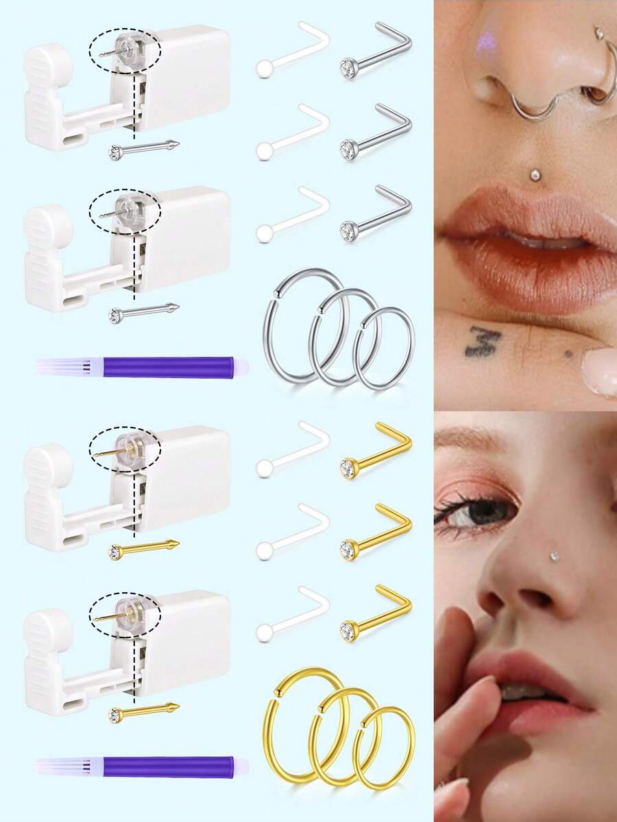 12pcs Self Nose Piercing Kit At Home Nose Piercing Kit Nose Ring ...