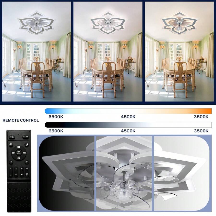 Modern Flower Ceiling Fan With Lights, 22" Low Profile Ceiling Fans ...