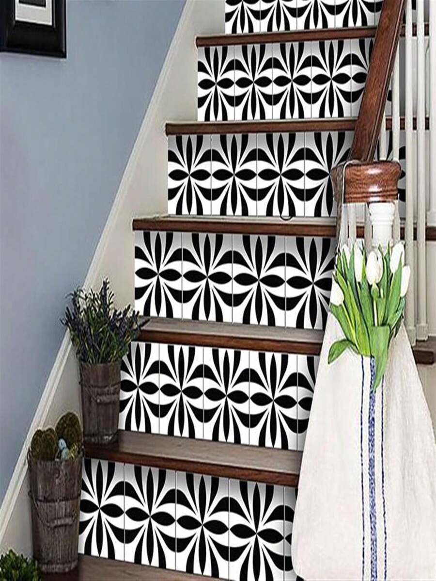 HomeRoots 399926 5 X 5 In. Black & White Colla Peel & Stick Removable Tiles | SHEIN USA