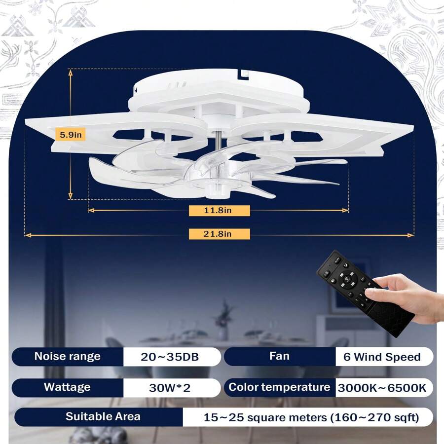 Modern Flower Ceiling Fan With Lights, 22" Low Profile Ceiling Fans ...