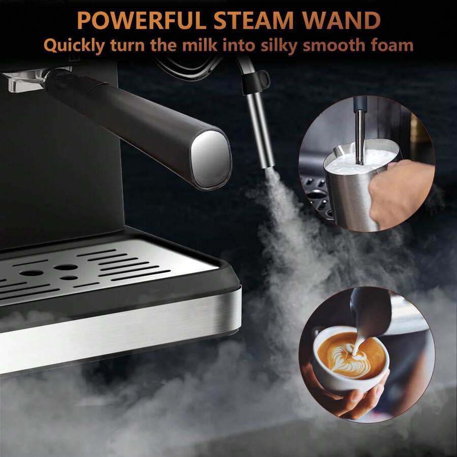 Bluebow Espresso Machine 20 Bar, 1.5L Water Tank Pressure Gauge Milk ...