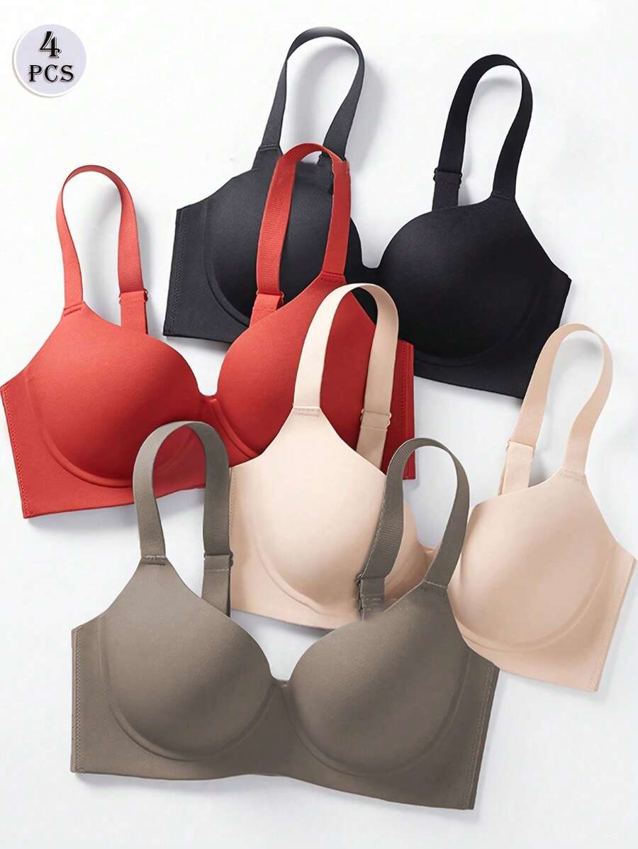 4pcs Women Full Coverage Seamless Bras, Wireless Minimizer Seamless Bras For Large Bust, Thin ...