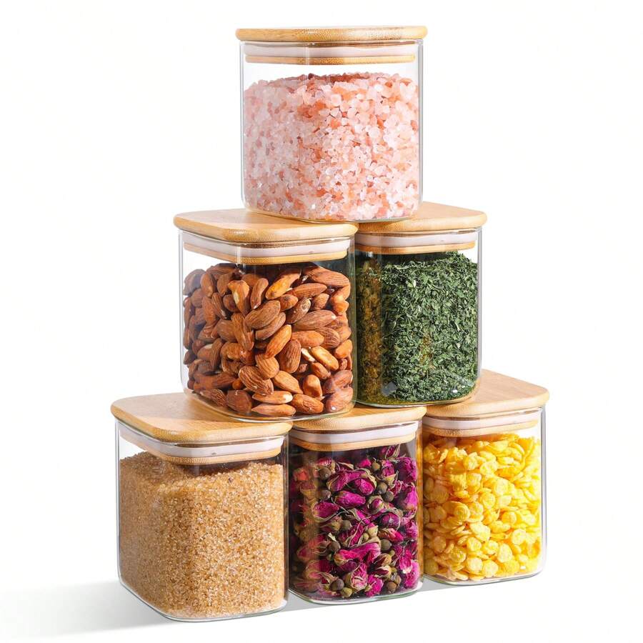 Rectangle Glass Storage Containers With Lids, Glass Jars With Bamboo ...
