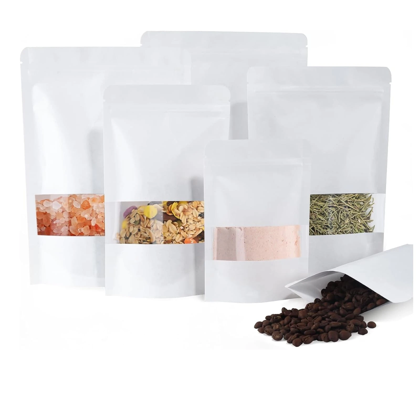 Vmingo 100 Stand Up Pouch Kraft Stand Up Resealable Window Bag 100gr ...
