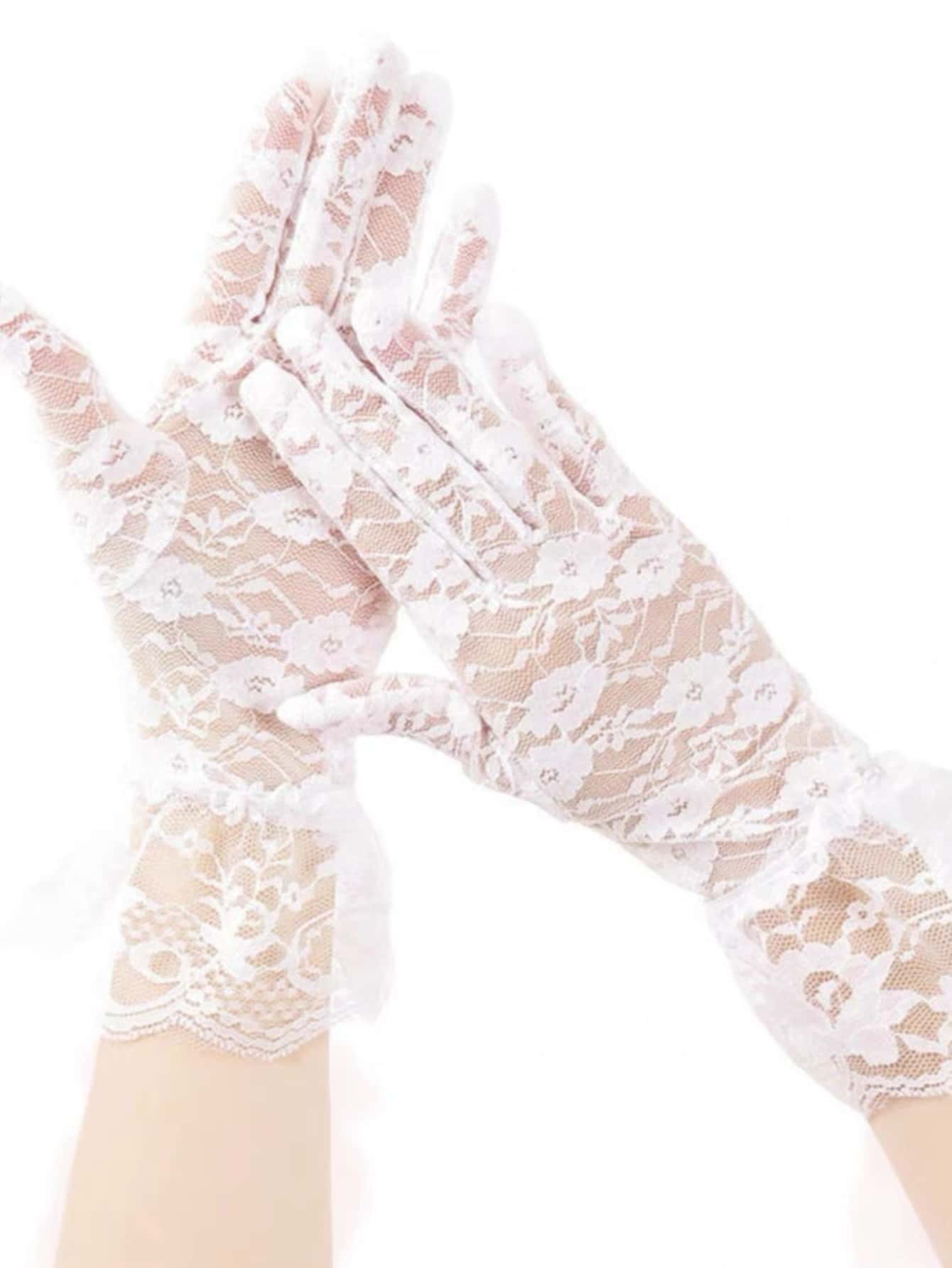 1pc White Bridal Lace Mesh Gloves Short Ruffle Hollow Sexy Gloves ...