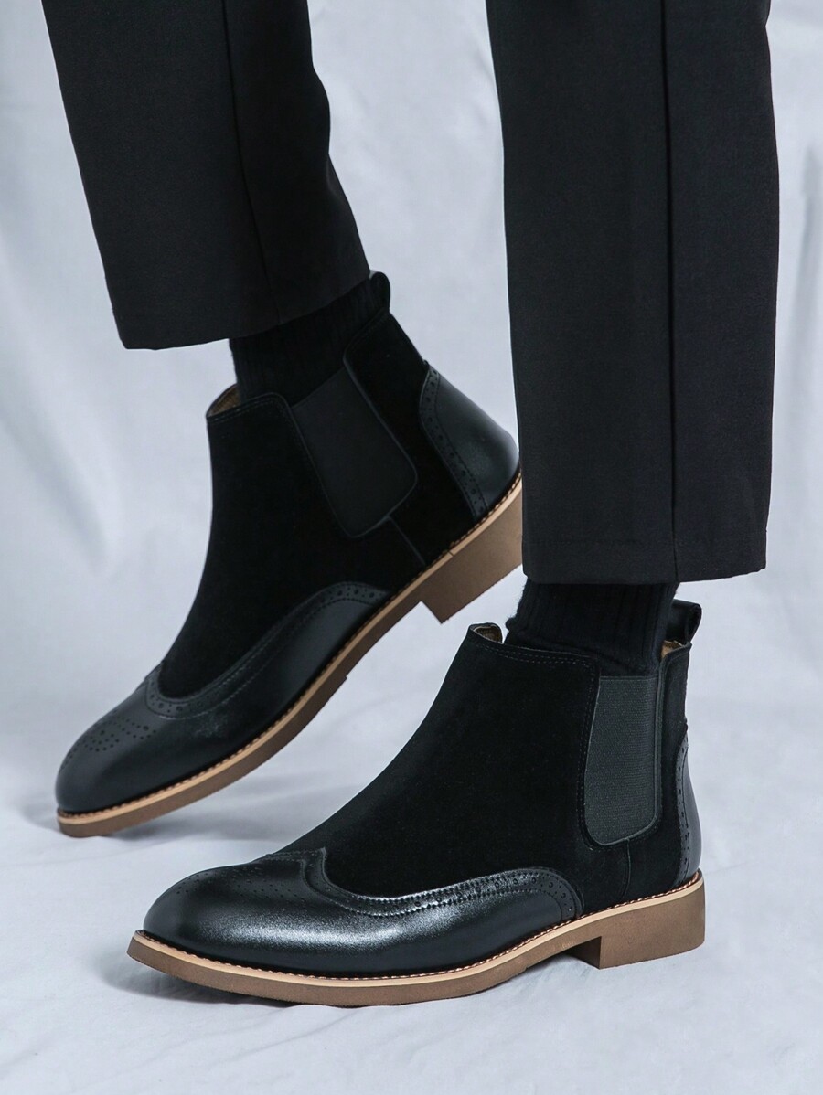 Men's Chelsea Boots, Retro British Style Ankle Boot, Slip-On Motorcycle ...