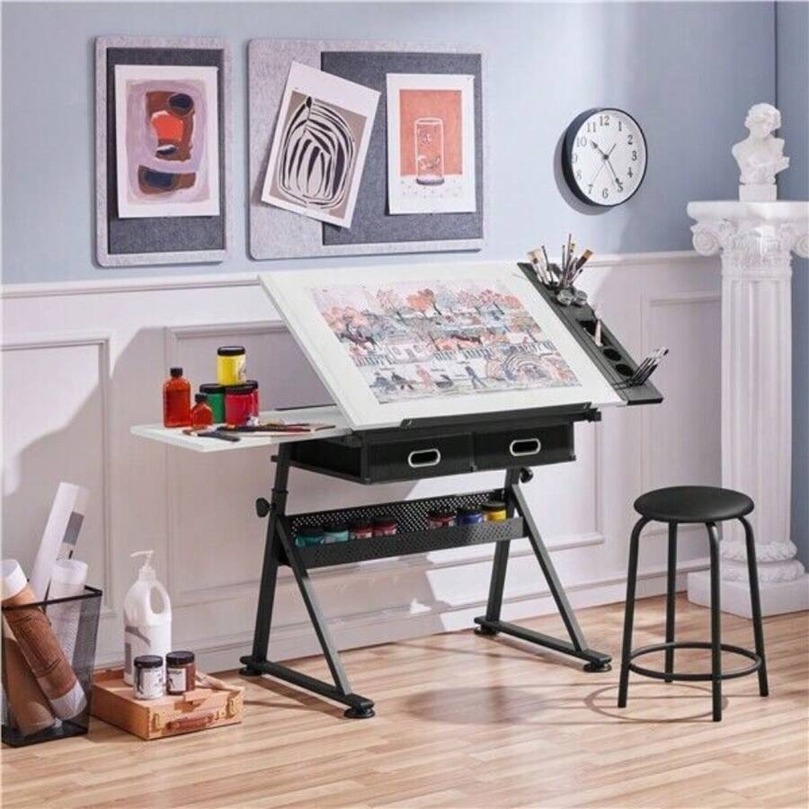 Height Adjustable Art Desk For Adults Tilting Tabletop Drafting Drawing ...