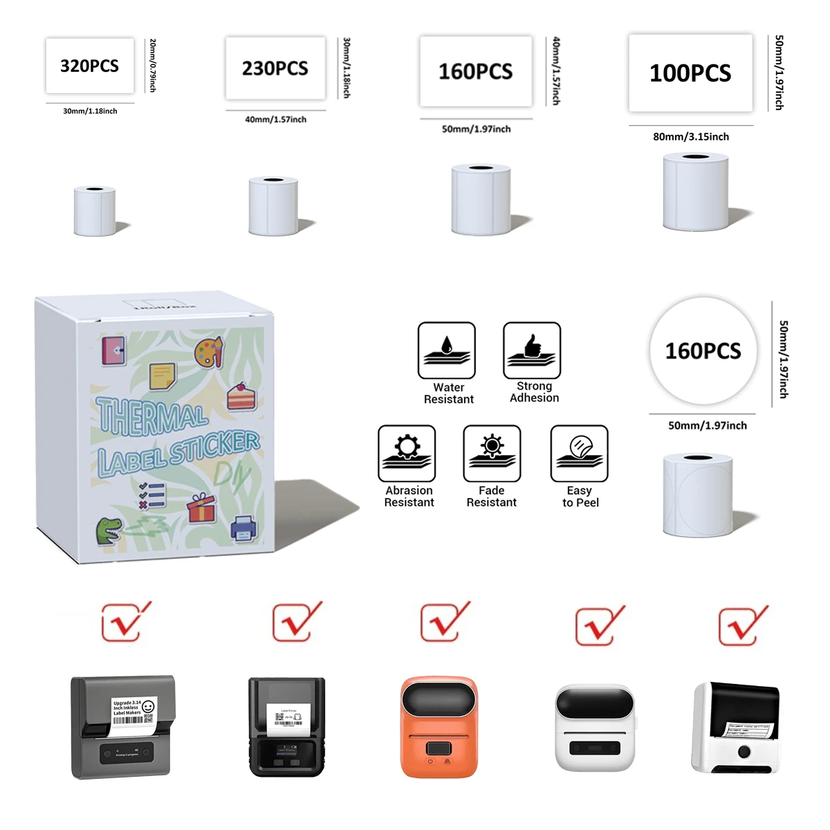 Label Sticker For M110 M220 M221 M120 Mini Portable Printer 20-50mm ...