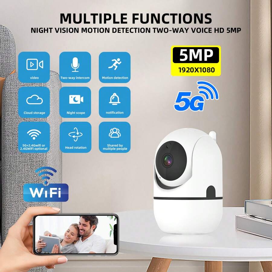 1pc 5MP/3MP/2MP 1080P HD WIFI IP Camera, Dual Band 2.4G+5G Or 2.4G WIFI ...
