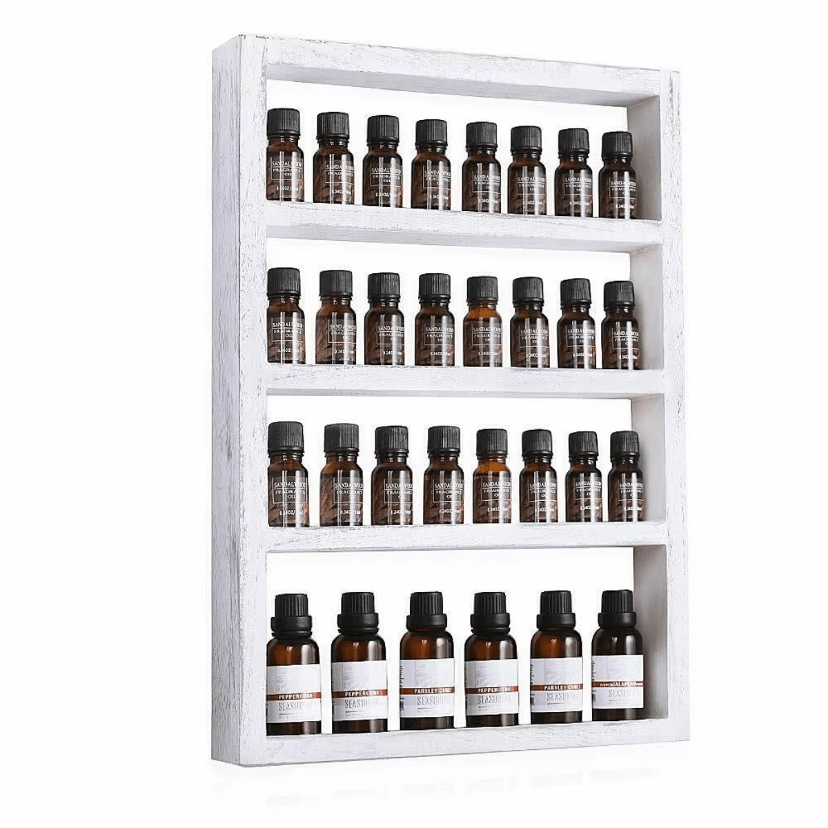 4Tier Wall Mounted Essential Oil Rack Holder Wooden Display Shelves For ...