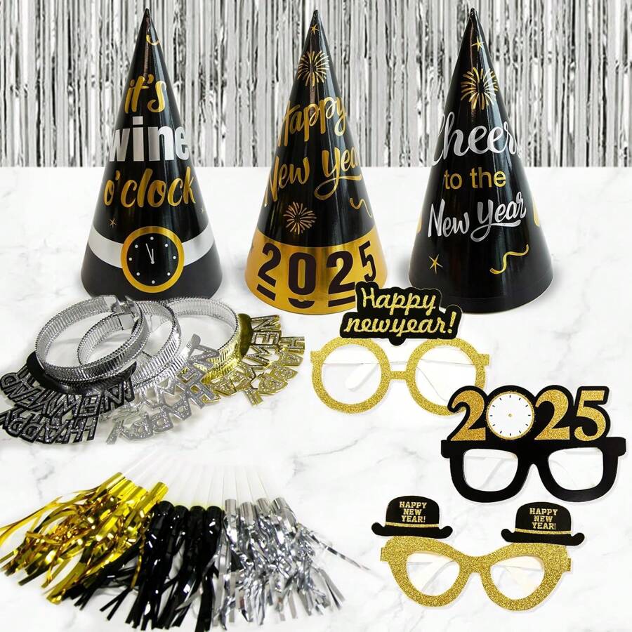 New Year's Eve Party Supplies 2025 Kit Set Of 46 Includes Banner, Hats ...