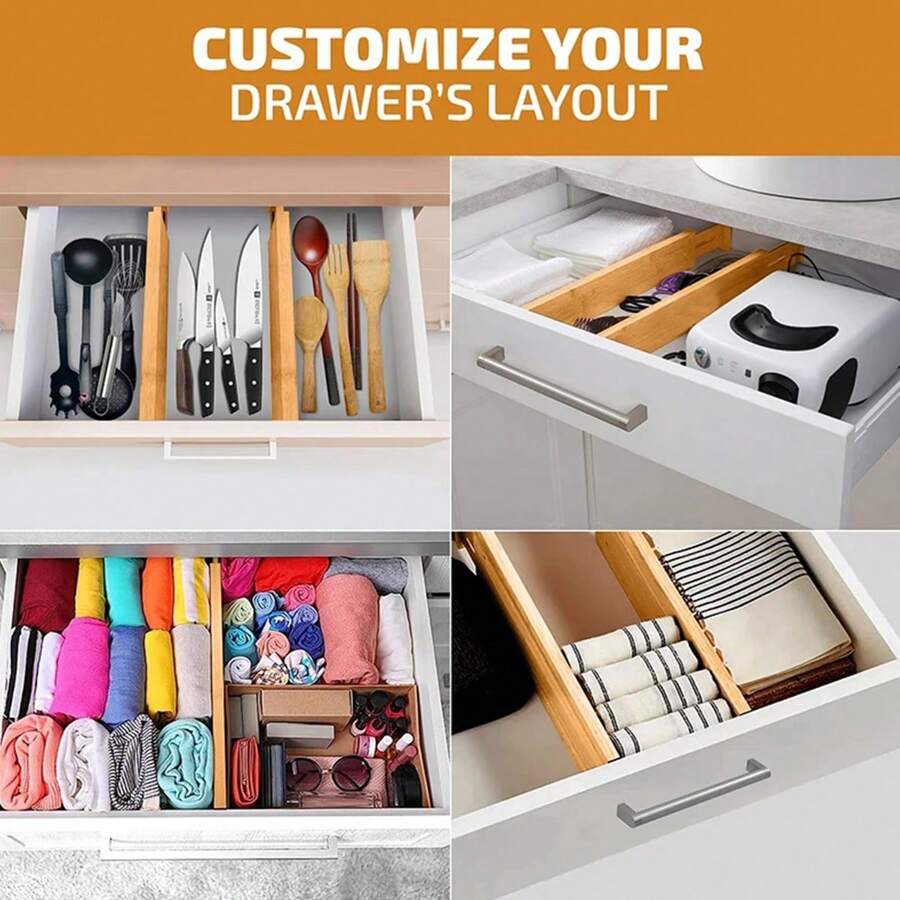 4 Packs Bamboo Drawer Dividers - Adjustable Kitchen Drawer Organizer ...