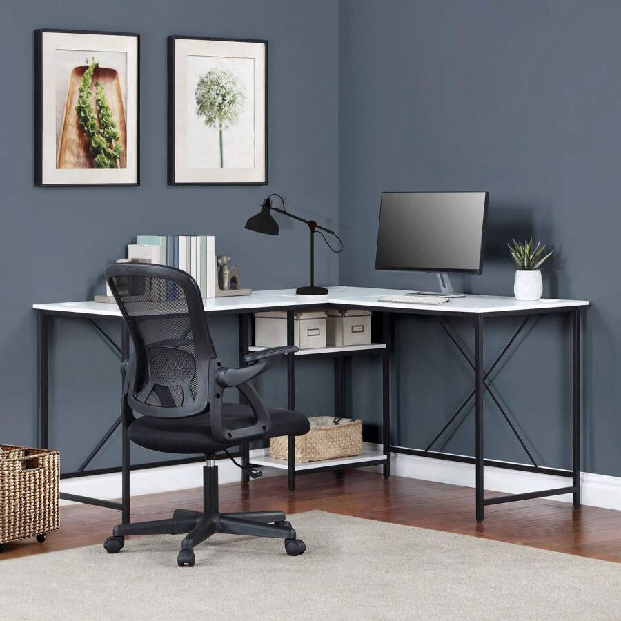 Mainstays Two-Way Convertible Desk With Lower Storage Shelf, Black Wood ...